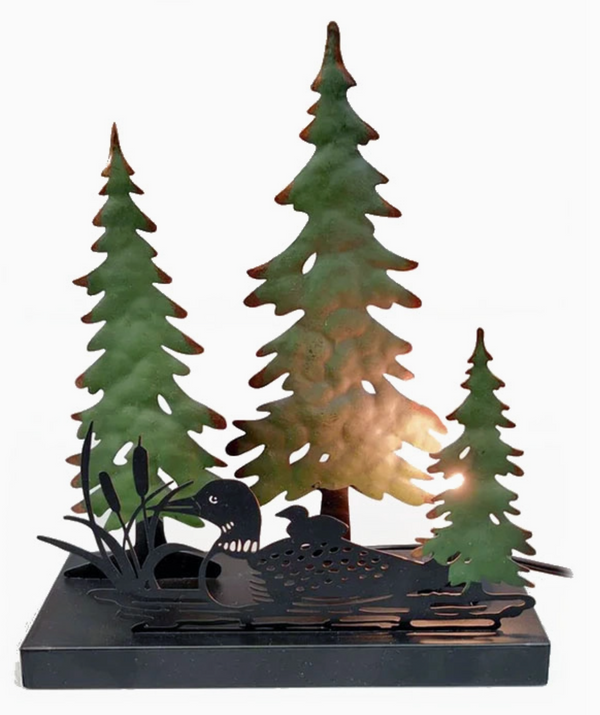 Metal Loon & Pine Trees Night Light Accent Lamp - Sunnyside Gift Shop