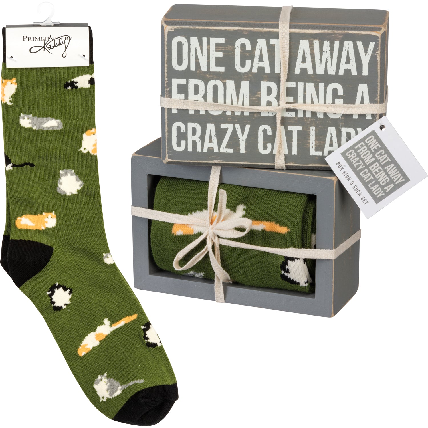 One Cat Away From Being A Crazy Cat Lady Socks & Box Sign Gift Set ...